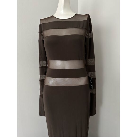 Norma Kamali | Dresses | Nwt Norma Kamali Long Sleeve Spliced Meshstriped Fishtail Gown ...